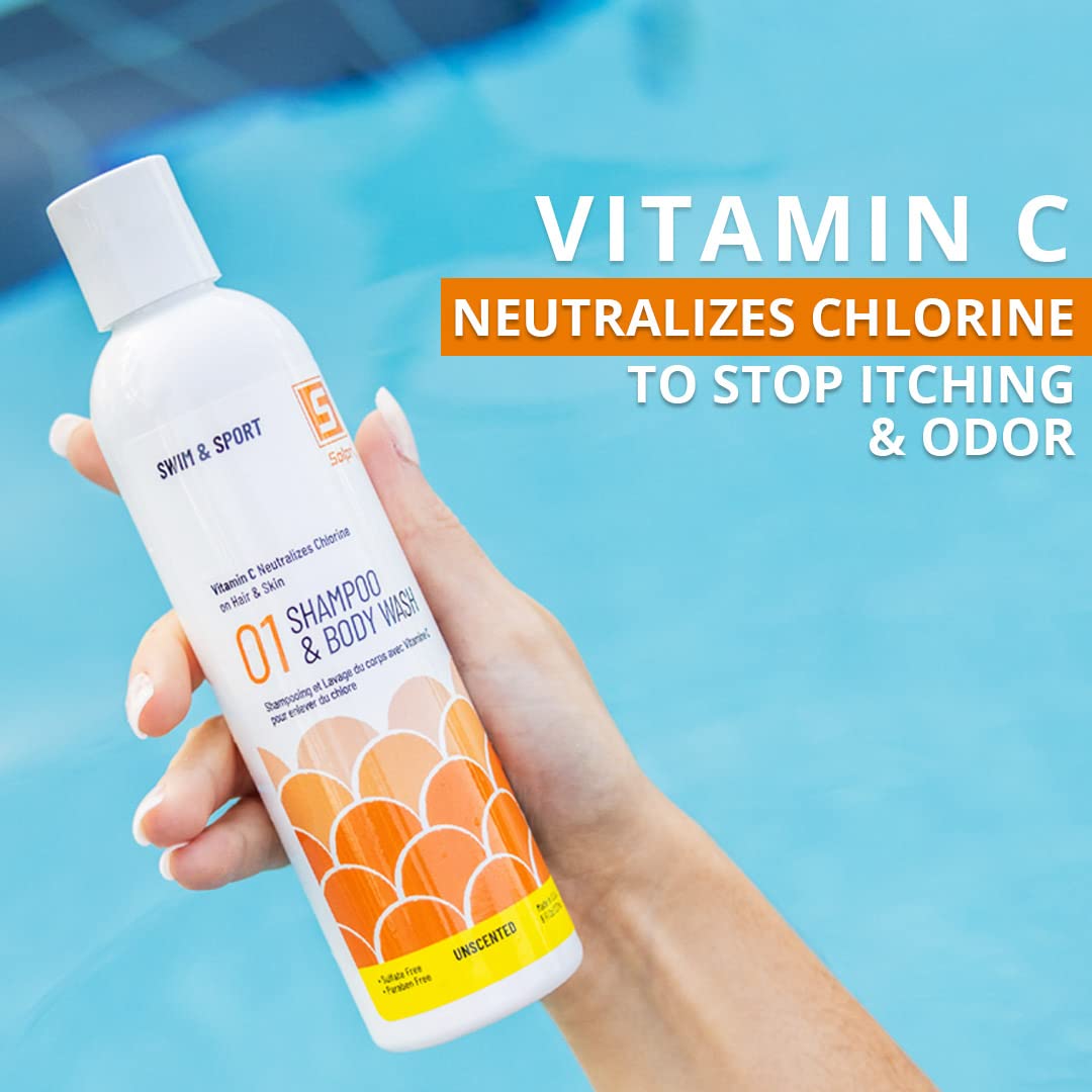 Solpri Swimmers Chlorine Vitamin C Swim Shampoo Body Wash with Pre & Post Swim Conditioner (16 Fl Oz Total)