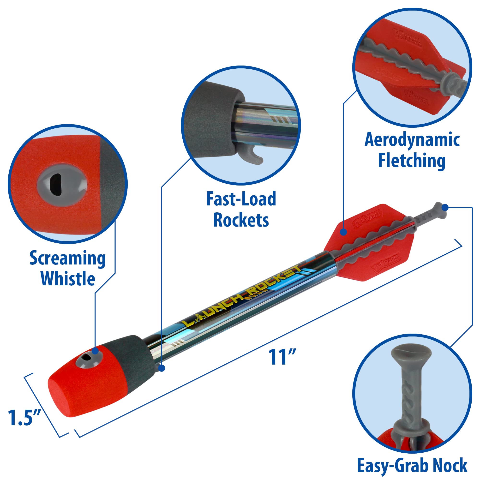 Funwares Sky Flight Launch Rocket for Kids, Giant Slingshot Catapults Whistling Foam Rockets Over 250 Feet, 100% Kid Powered Outdoor Fun