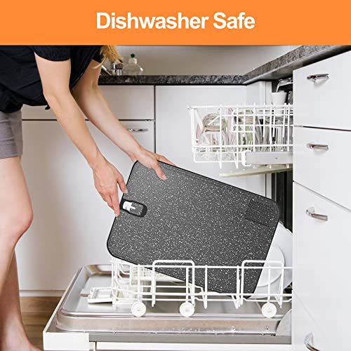 Viretang Plastic Cutting Board, 1 Pieces Dishwasher Safe Cutting Boards for Kitchen with Juice Grooves, Non-Slip, Reversible and Knife-Friendly with Built-in Sharpener & Grinding Area(Black)