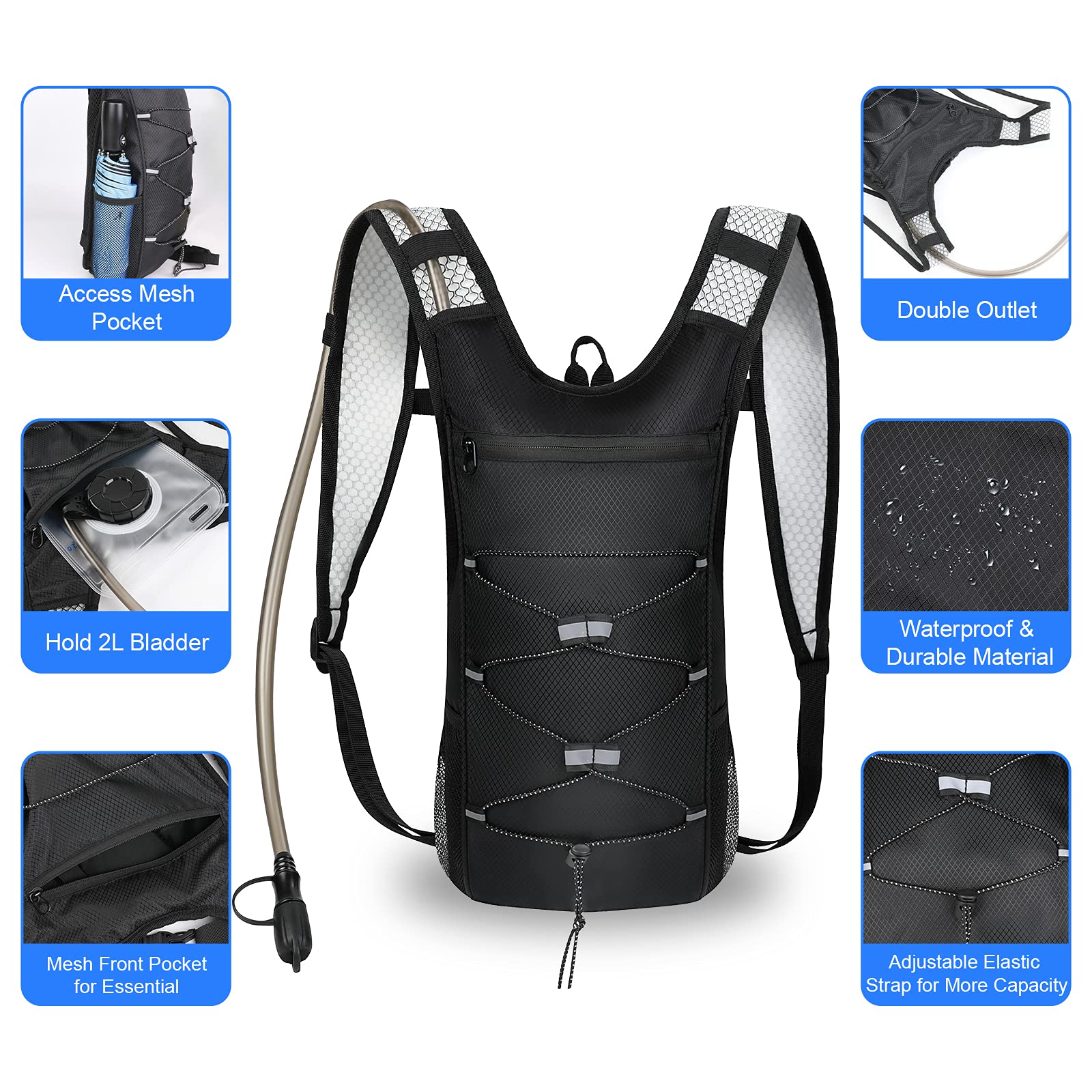 ArgoHome 1Pack Hydration Backpack with 2l Water Bladders Small Hiking Backpack for Women Men Kids Waterproof Lightweight Water Backpack for Hiking Running Cycling Climbing Camping Mountain Bike