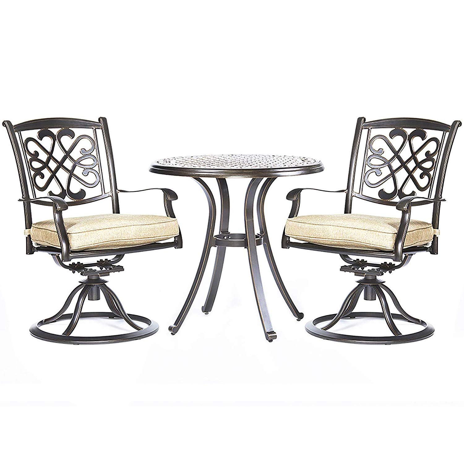 DALI 3 Piece Bistro Set, Cast Aluminum Dining Table Patio Glider Chairs Garden Backyard Outdoor Furniture