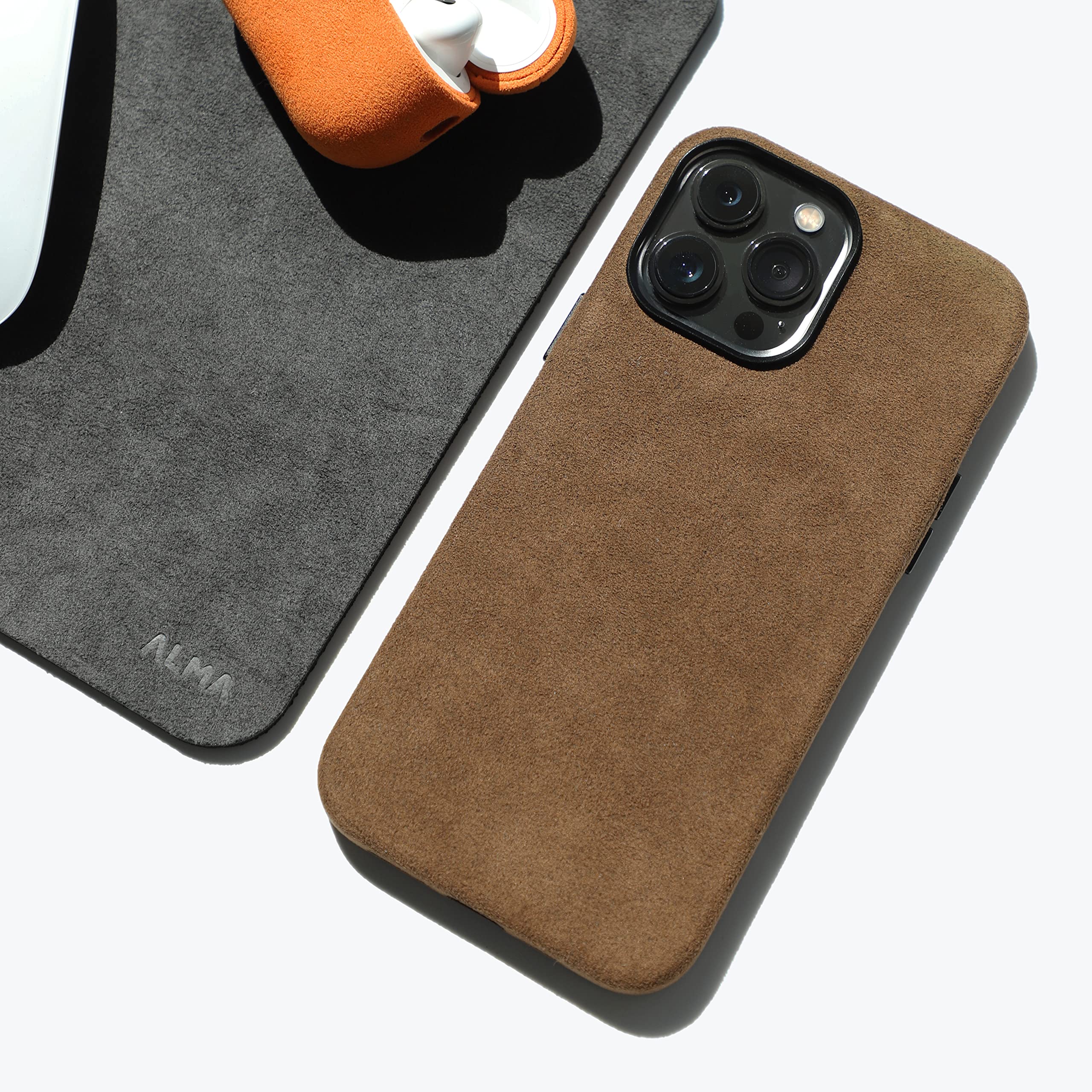 ALMA Alcantara Phone Case for iPhone 13 Series (13 Pro Max, Brown)