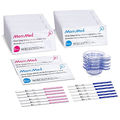 MomMed Ovulation Test Strips, Ovulation and Pregnancy Tests (LH50-HCG20), Includes 50 Ovulation Tests and 20 Pregnancy Tests with 70 Urine Cups, Accurately Track Ovulation and Detect Early Pregnancy