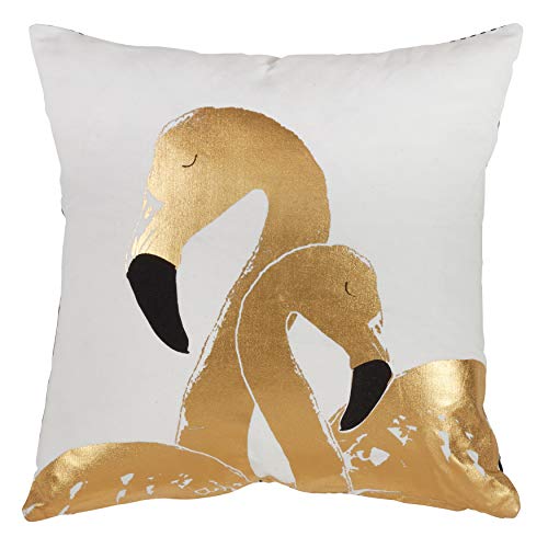 SARO LIFESTYLE Olivia Collection 100% Cotton Flamingo Love Design Pillow with Down Filling, 18", Multi