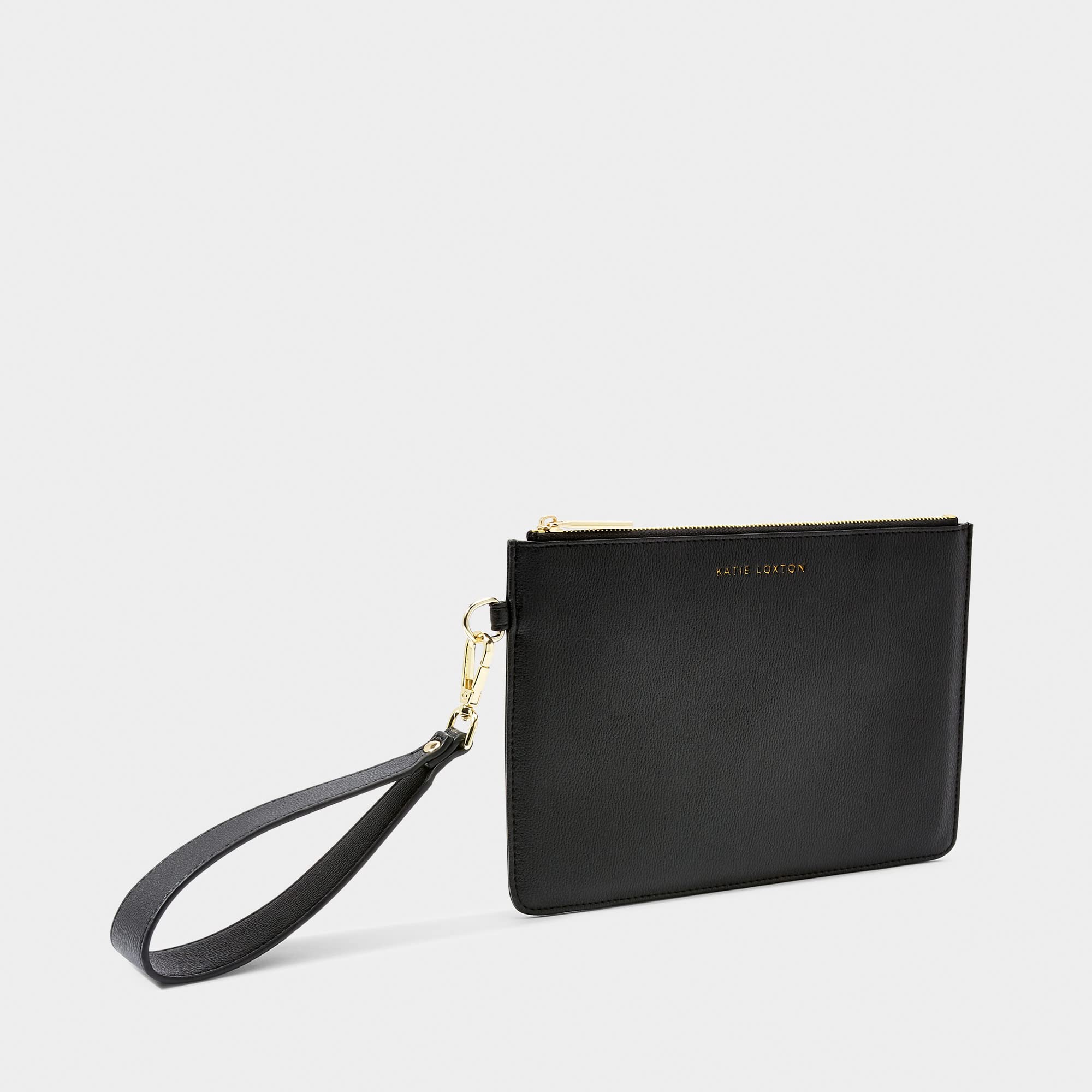 KATIE LOXTON Zana Womens Medium Vegan Leather Clutch Purse Wristlet Pouch Black