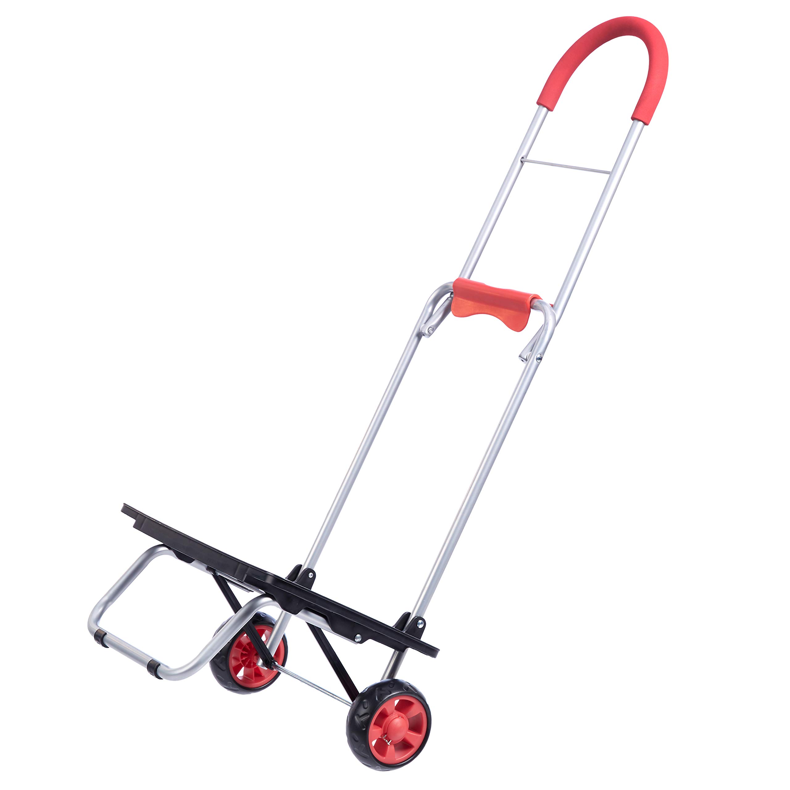 Amazon Basics Folding Shopping Cart Converts into Dolly, 40 inch Handle Height, Red