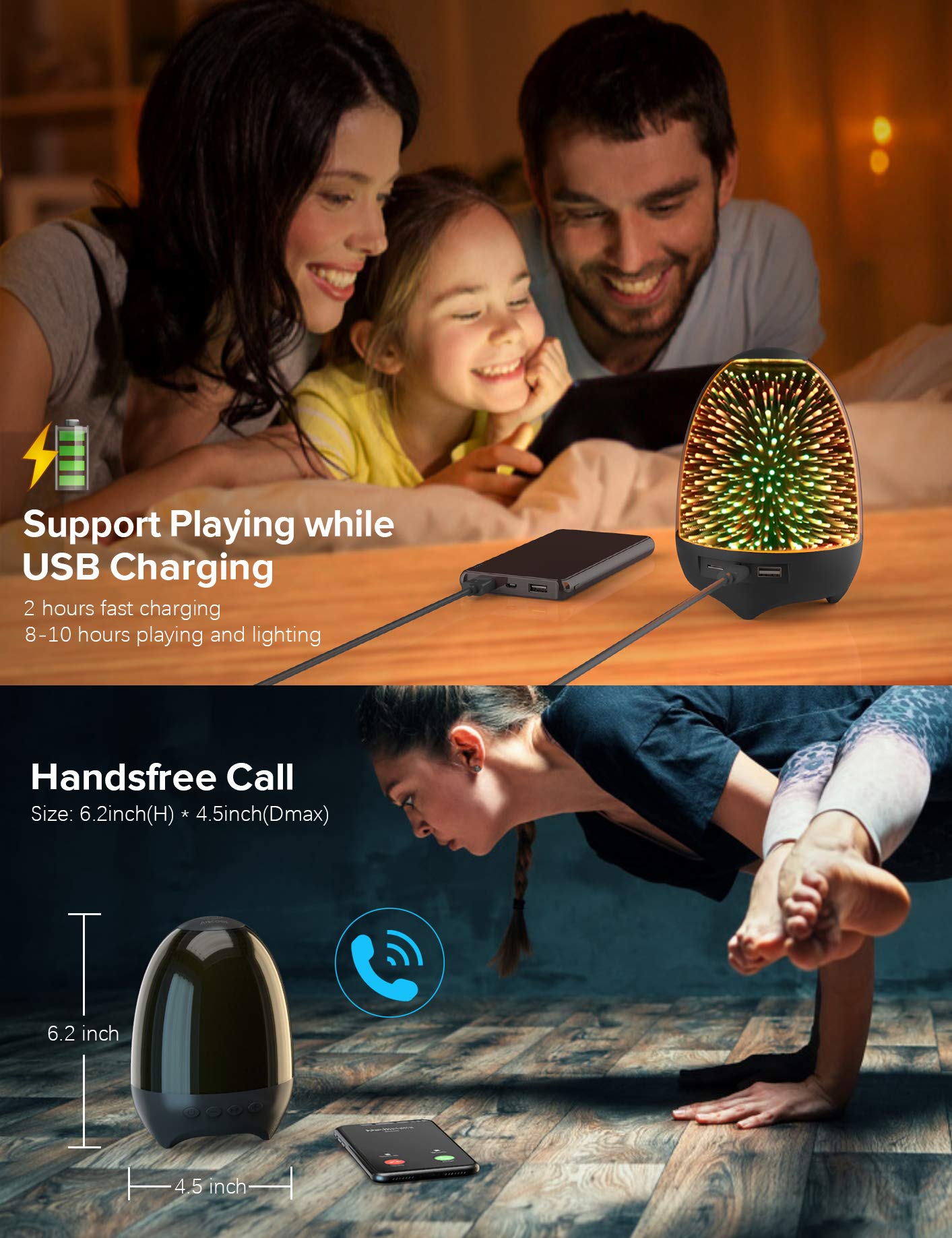 Aiscool Night Light Bluetooth Speaker, 3D Glass Music Bedside Table Lamp with 7 Colors, LED Touch Night Lamp Rechargeable Portable Lamp Gifts for Girls, Boys, Women, Men, Dad, Mom(Galaxy Black)