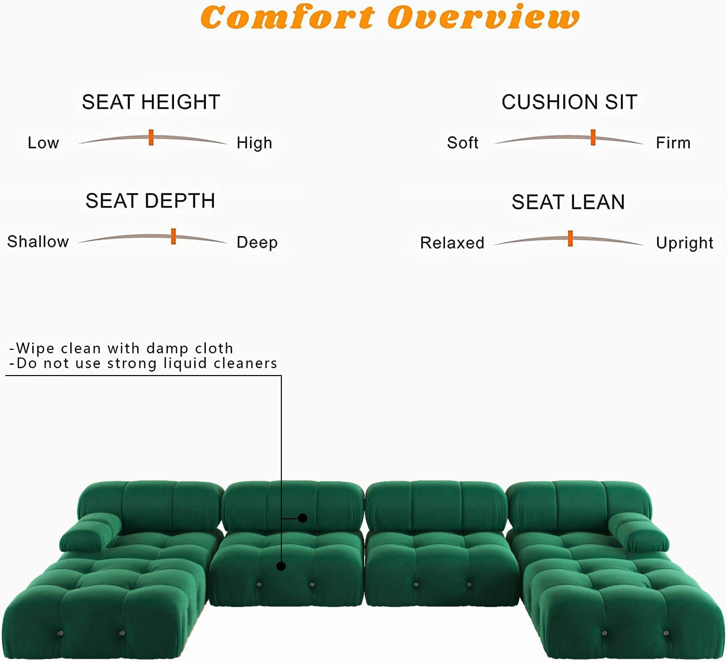 BOKIFOL Sectional Sofa, Modular Sectional Couch with Ottomans- U Shaped Couch for Living Room, 6 Seater Sofa Sets,138"(Green)