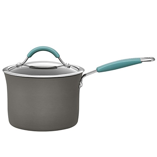 Rachael Ray Cucina Hard Anodized Nonstick Sauce Pan/Saucepan with Lid, 3 Quart, Blue