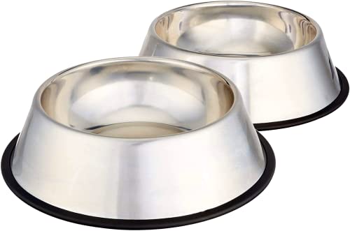 GPET Dog Bowl 32 Oz Stainless Steel Bowls with Anti-Skid Rubber Base for Food or Water Perfect Dish for Dog Puppy Cat and Kitten (2 Pack)
