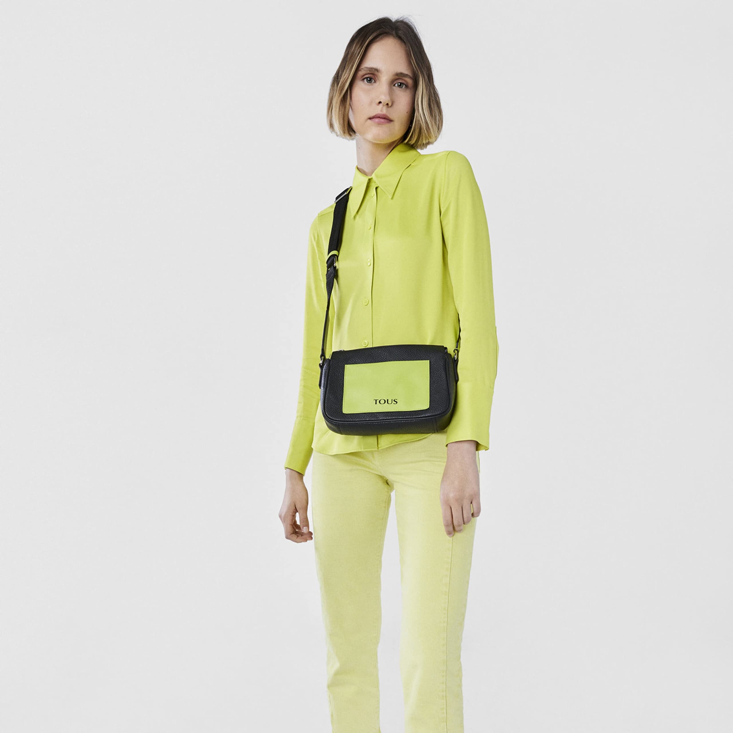 TOUS Empire crossbody bag small black and lime leather