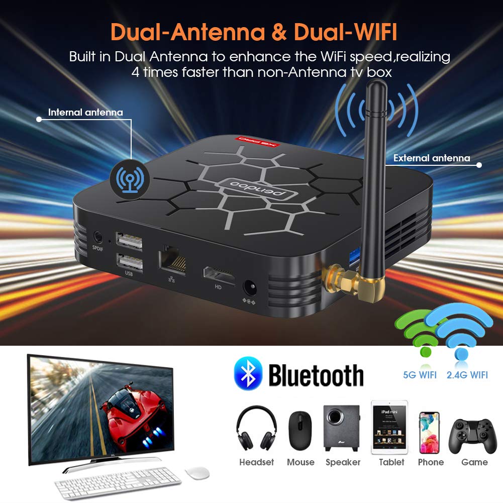 Android TV Box, Pendoo X6 PRO Android TV Box 4GB RAM 32GB ROM, 2.4GHz/5GHz Dual-Band WiFi BT Quad-Core 64Bits 3D/4K Full HD/H.265/USB3.0 Android Box