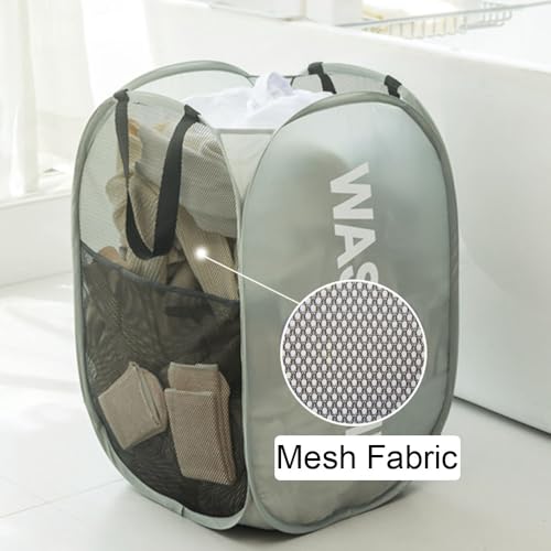 Buenod Mesh Laundry Hampers, Collapsible Laundry Baskets Pop Up Storage Bin, 2 Pack Clothes Hampers with Side Pocket for Home, College Dorm, Apartment (Black + Gray)