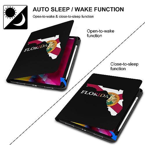 Florida Map Flag Protective Case Compatible with IPAD 2020 AIR 4 (10.9in) Stand Case Auto Sleep/Wake Cover