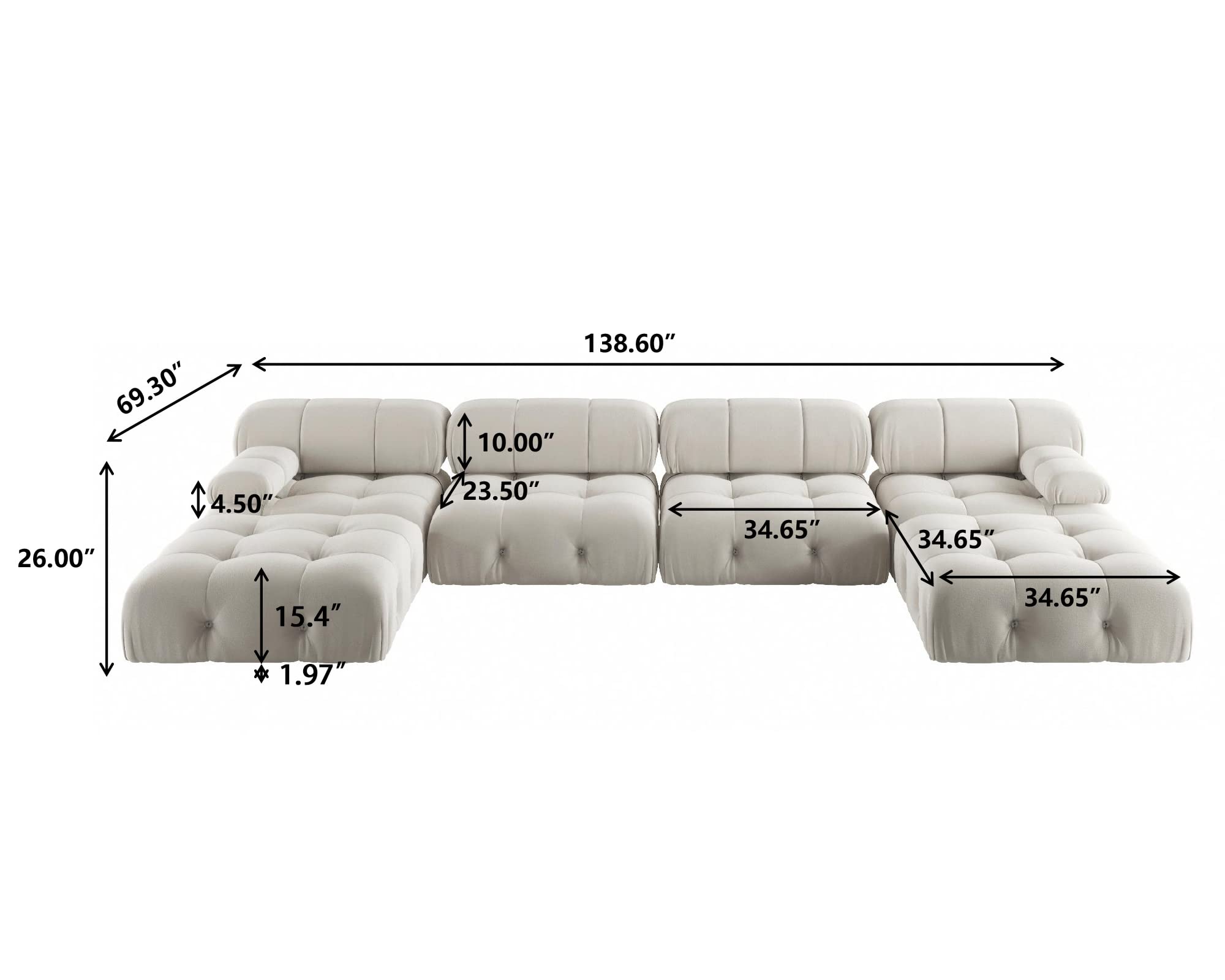 BOKIFOL Sectional Sofa, Modular Sectional Couch with Ottomans- U Shaped Couch for Living Room, 6 Seater Sofa Sets,138"(Beige)