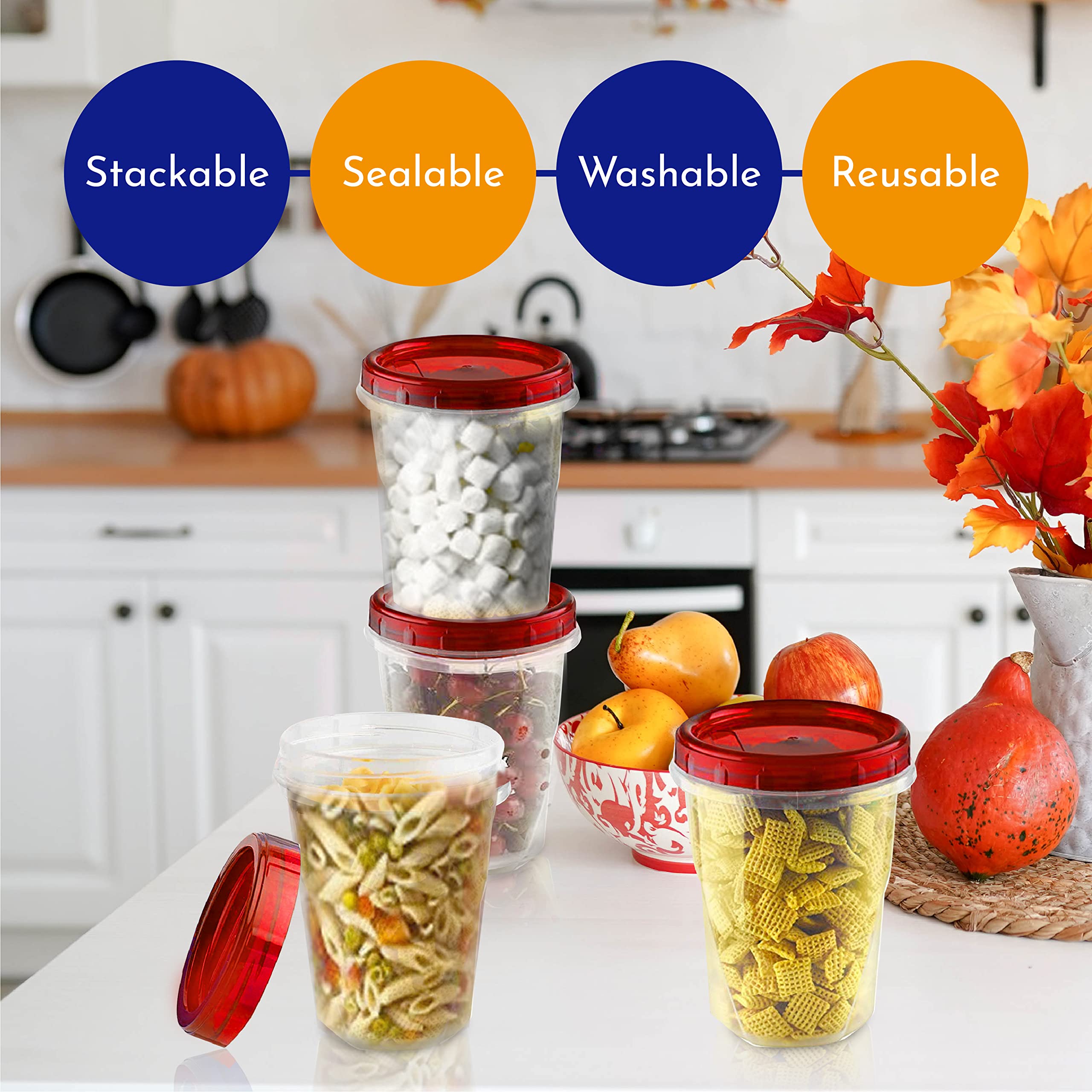 AQUA BLUE Soup Freezer Storage Containers with Twist Top Lids [32 Oz 10 Pack] Reusable Plastic Food Quart Storage Container with Screw On Lids, Leakproof, Stackable, Microwave Safe BPA Free