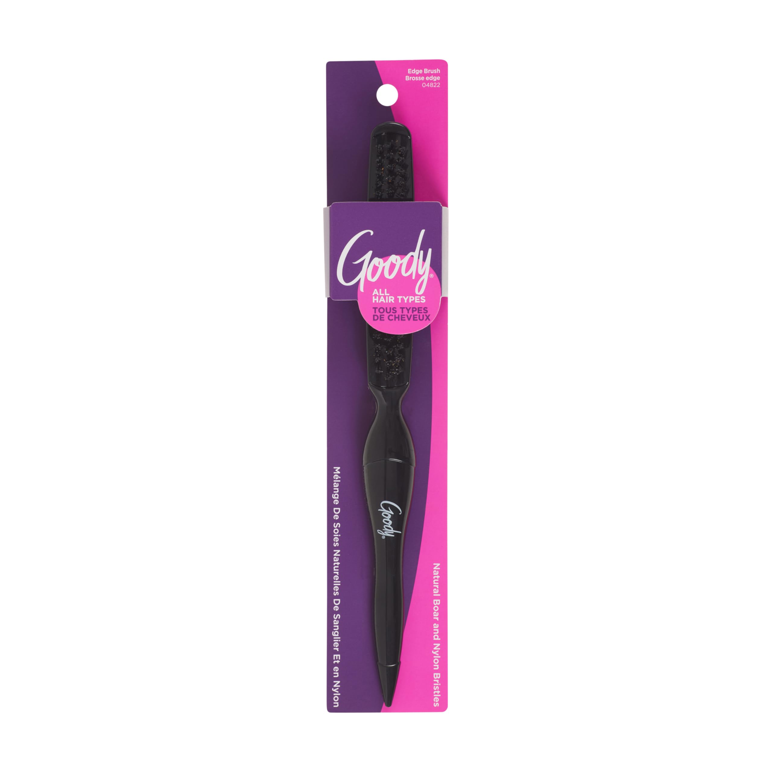 Goody Shine On Boar Edge Brush, Boar Bristle Hair Brush with Long Sectioning Tail, Smoothens Fly-Aways, Use as a Styling Brush, Hair Brush for All Hair Types, Textures & Styles, Black
