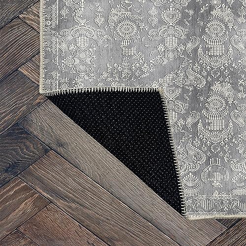 HomeNette Washable Area Rugs, 3x5 Dark Grey Rug with Non Slip Backing, Stain Resistant, Foldable, Boho Machine Washable Carpet for Kitchen, Bathroom, Bedroom or Living Room (3' x 5'2")