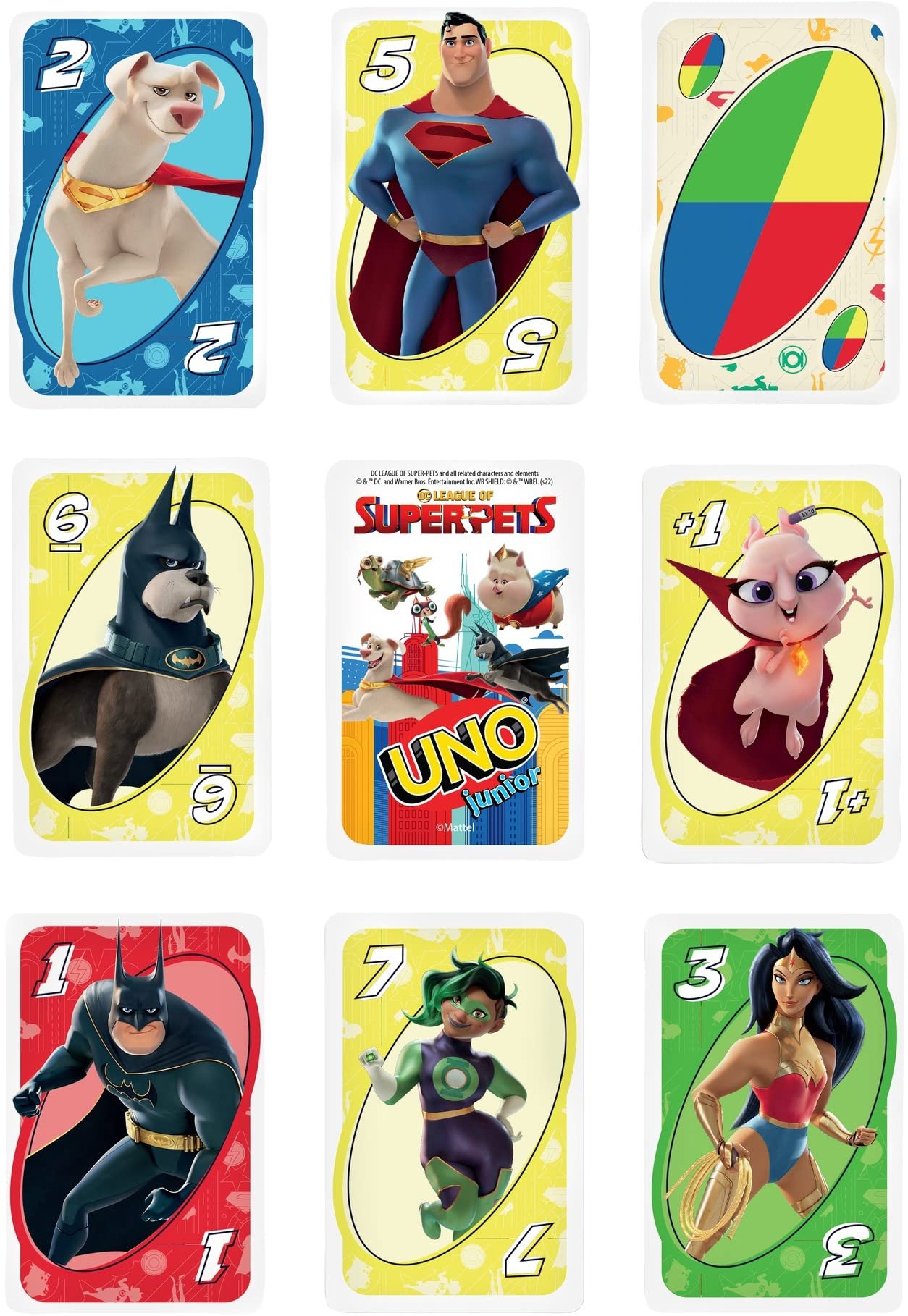 Mattel Games UNO Junior DC League of Superpets Card Game for Kids with Simple Rules, 3 Levels of Play & Animal Matching