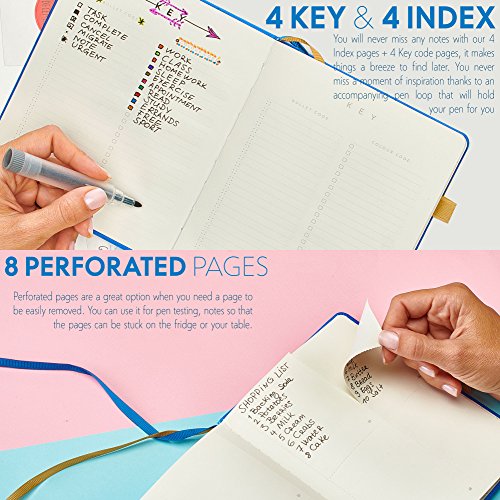 Little More Dot Grid Notebook - Dotted Notebook Journal Hardcover with Thick Paper - Leather Pocket Bullet Planner (7" x 5.5") - Small Diary with Numbered Pages with Pen Loop (Blue)