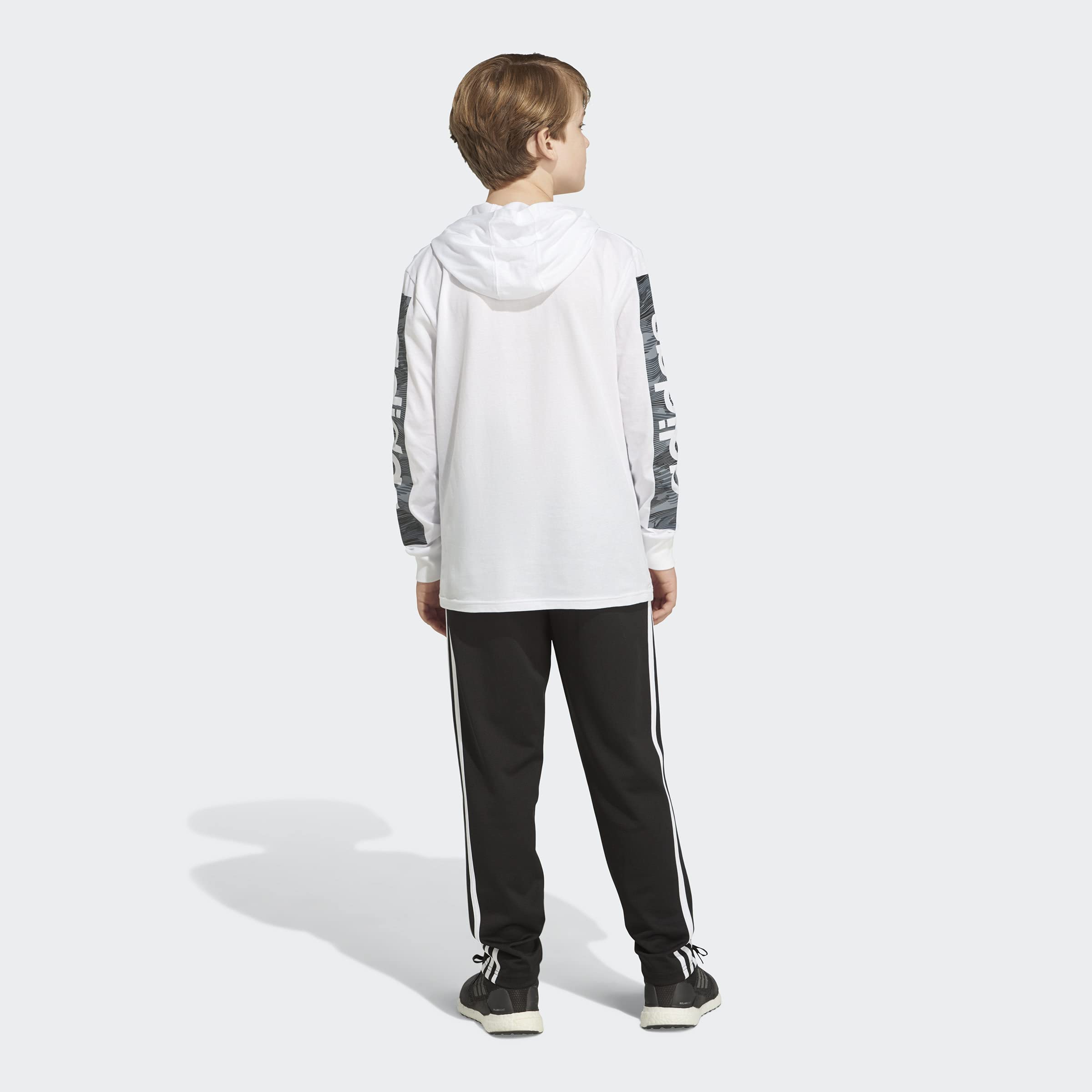 adidas boys Long Sleeve Linear Camo Hooded Tee T Shirt, White, Large US