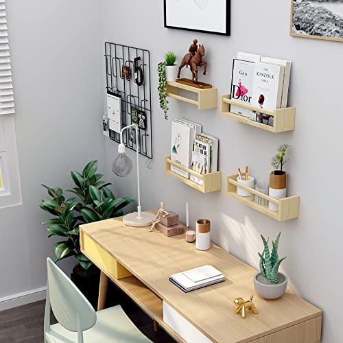 Nursery Book Shelves Set of 4,17 inch Wall Bookshelves for Kids, Perfect for Baby’s Room, Kitchen, Bedroom and Bathroom. (17S4)