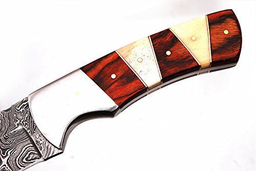 AishaTech Fortune Custom Hand Made Hunting Knife Damascus Steel Blade Wood Bone Handle