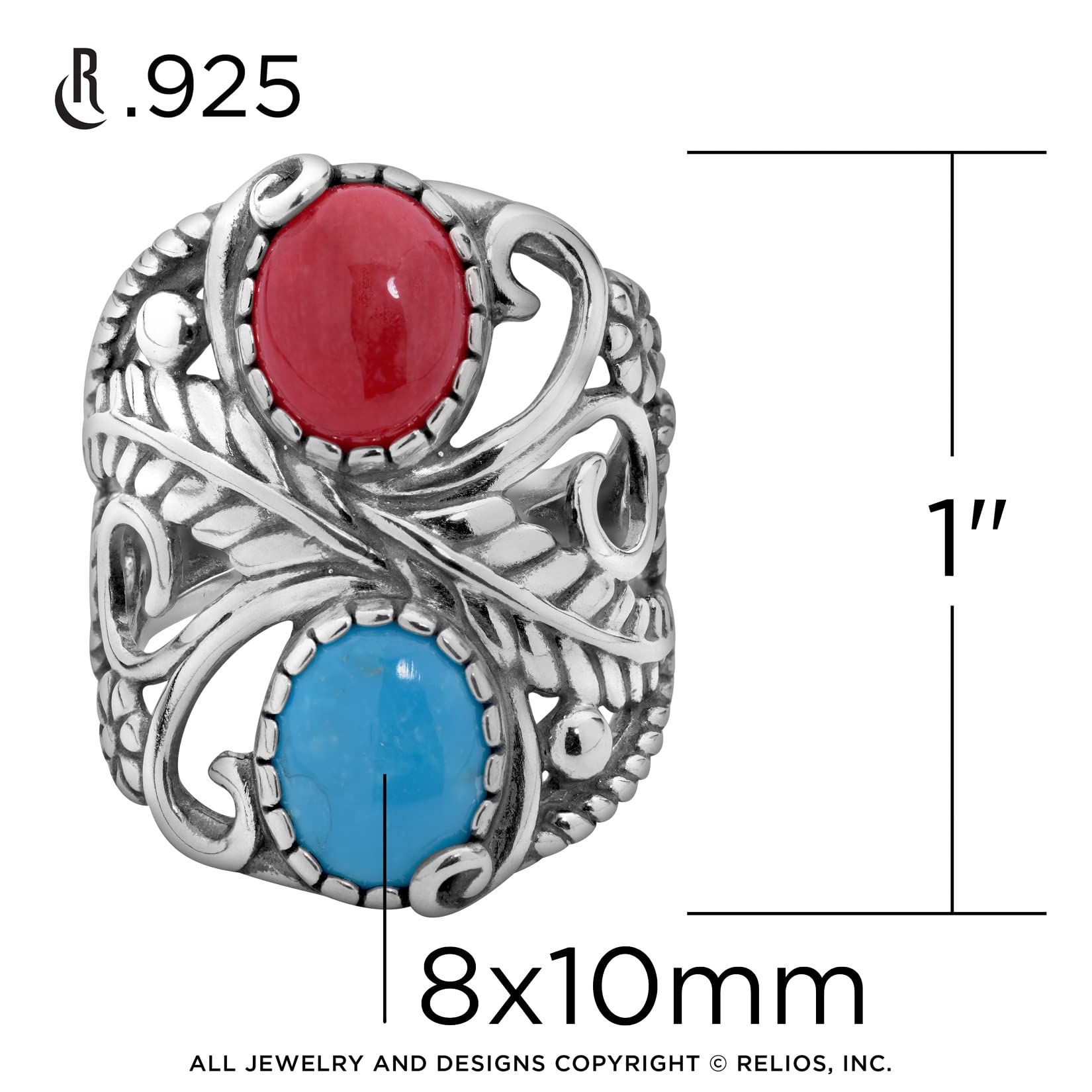 American West Sterling Silver Women's Statement Ring Gemstone Leaf Vine Design Size 10