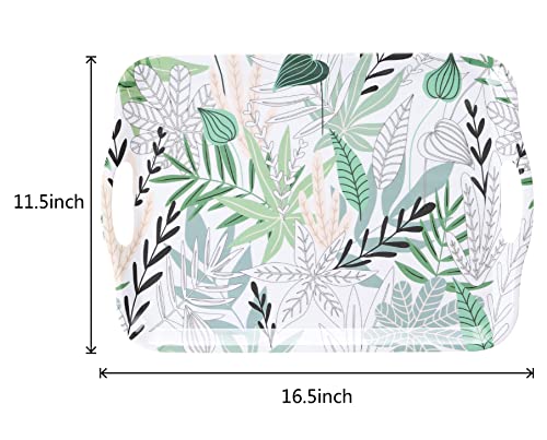 FlosSolis 16.5"x11.5" Serving Tray with handle Set of 2 leaf design, Melamine Rectangular Serving Tray/Platters stackable Sturdy and easy clean for Serving food,fruit,desserts,breakfast,meals,BPA FREE