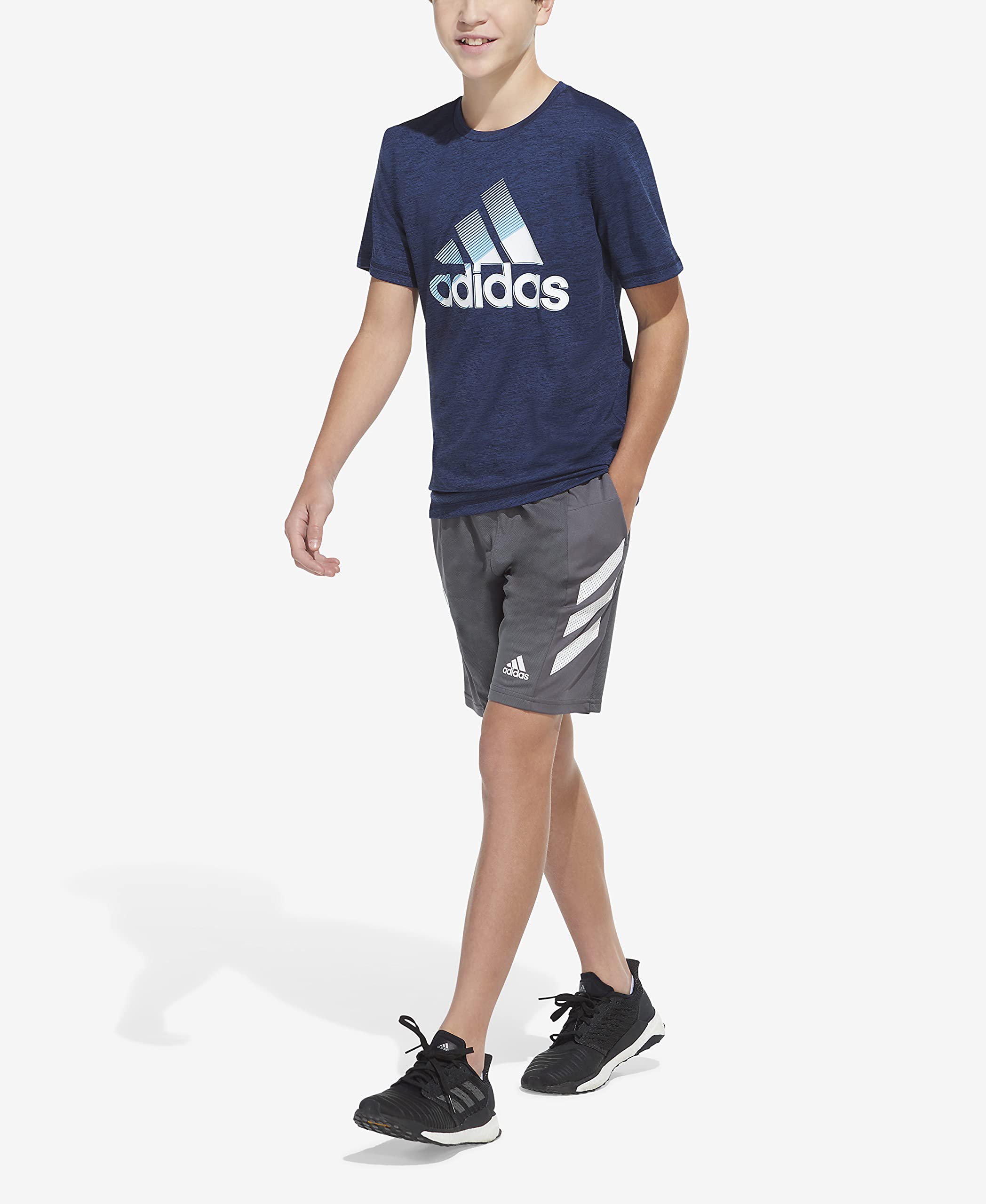 adidas boys Short Sleeve Moisture-wicking Boss Logo T-shirt T Shirt, Navy, 4-8 Years US