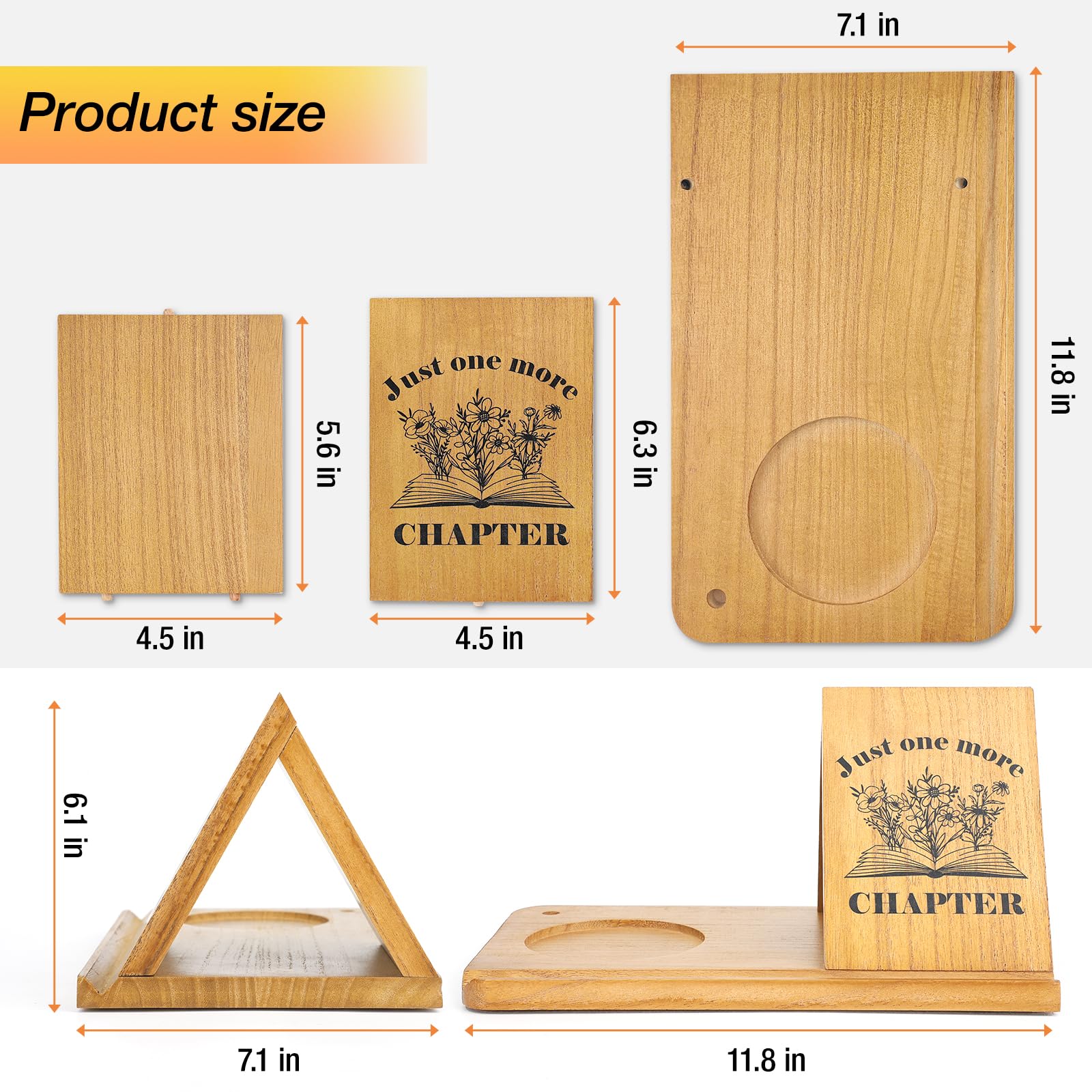 BEEUHLIL Book Holder, Triangle Small Bookshelf, Unique Book Nook Reading Valet with Cup, Glasses & Pen Holder, Wooden Mini Bookshelf, Book Lovers Gift Ideas