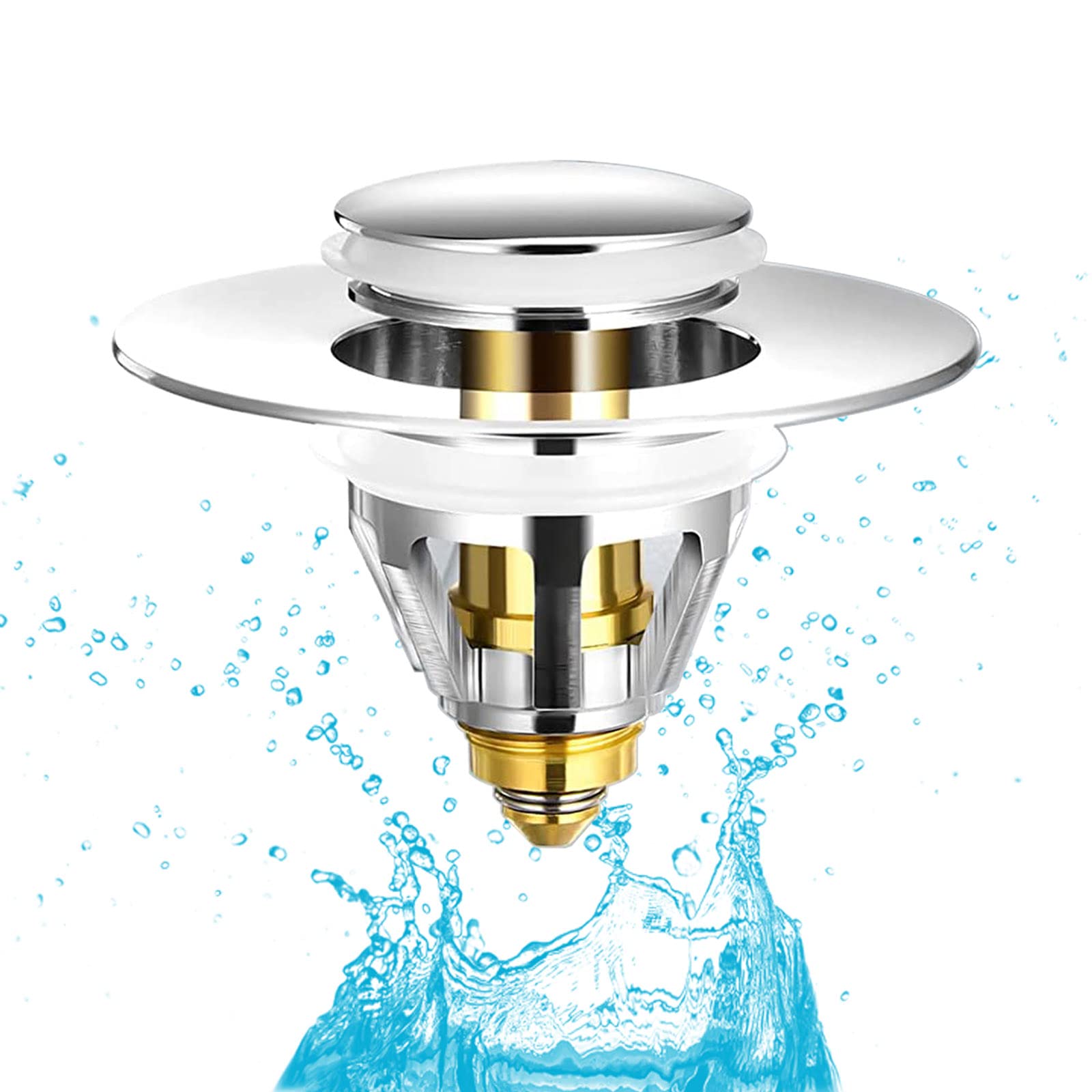 Bathroom Sink Drain Strainer, Spring Core Push Type No Overflow Pop Up Sink Strainer, Anti Clogging Basket Drain Filter (1.1-1.5 in)