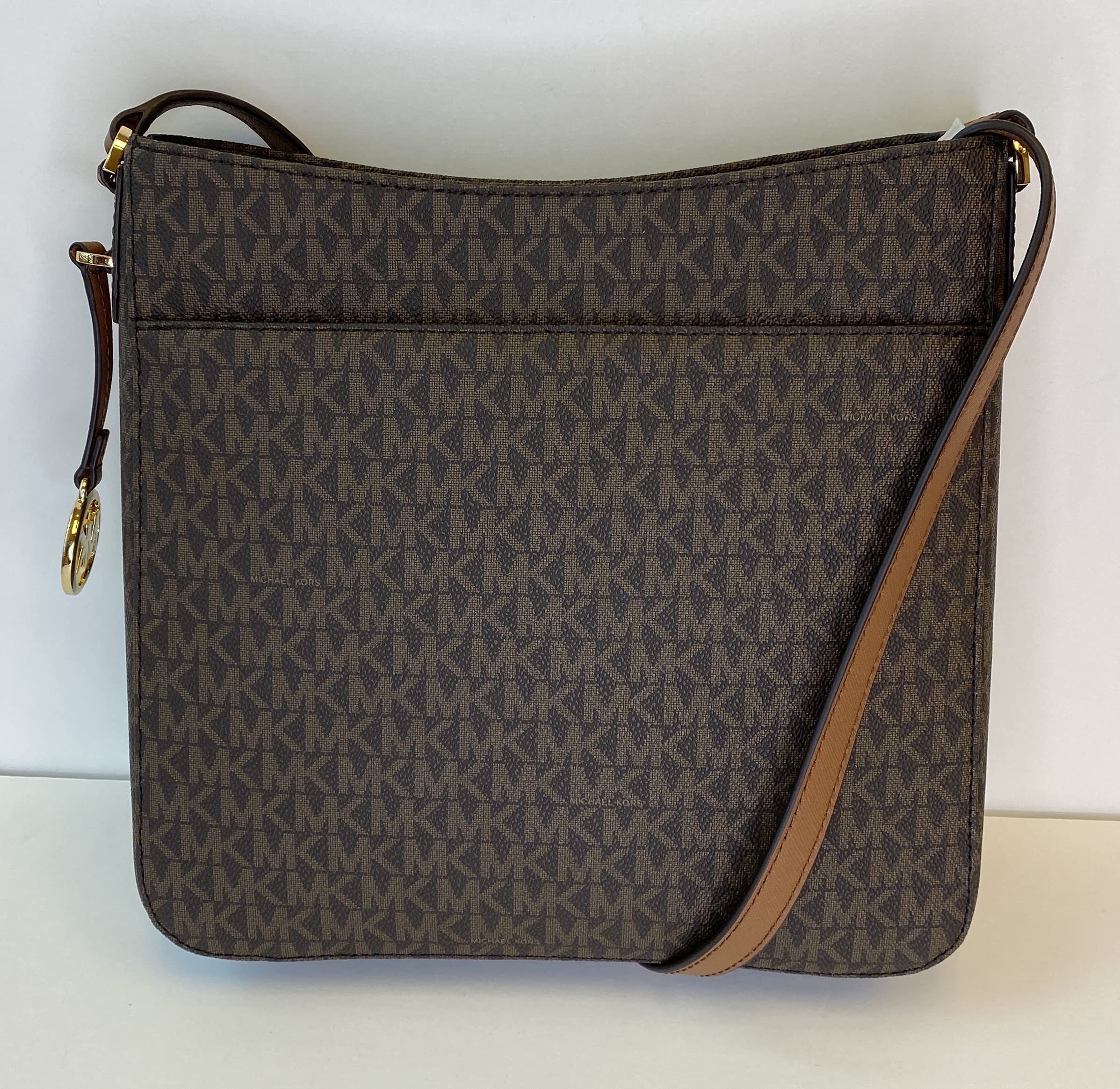Michael Kors MICHAEL Michael Kors Jet Set Travel Large Messenger Crossbody bundle with Passport Case Purse Hook (Signature MK Brown)