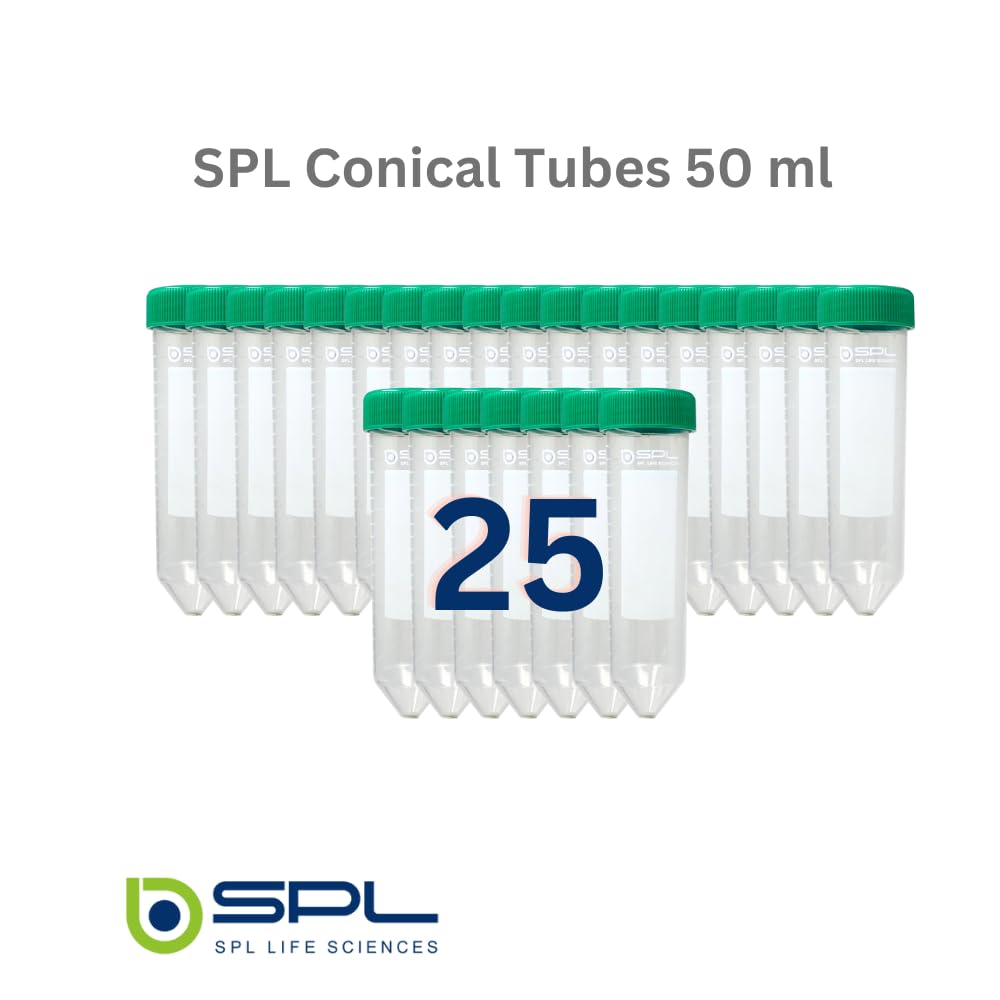 SPL 50ml Conical Centrifuge Tube Polypropylene Screw Cap, Sterile Non - pyrogenic, Non - cytotoxic, DNase/RNase - Free, Human DNA - Free Resealable Bags (25 Tubes)