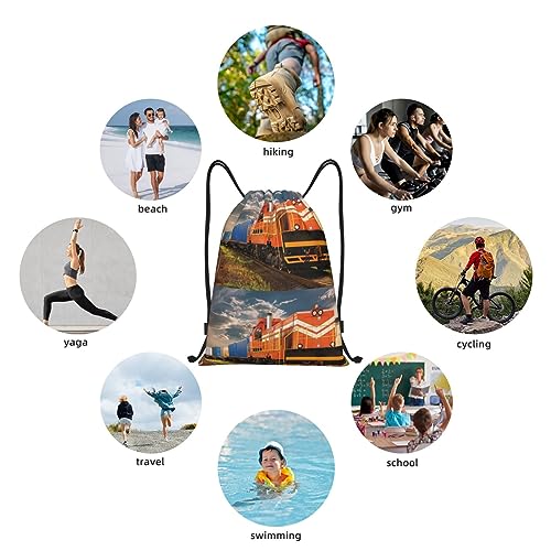 Adasomu Freight Train Portable Drawstring Bags For Women/Men, Lightweight Drawstring Backpack For Gym Yoga Shopping Trip
