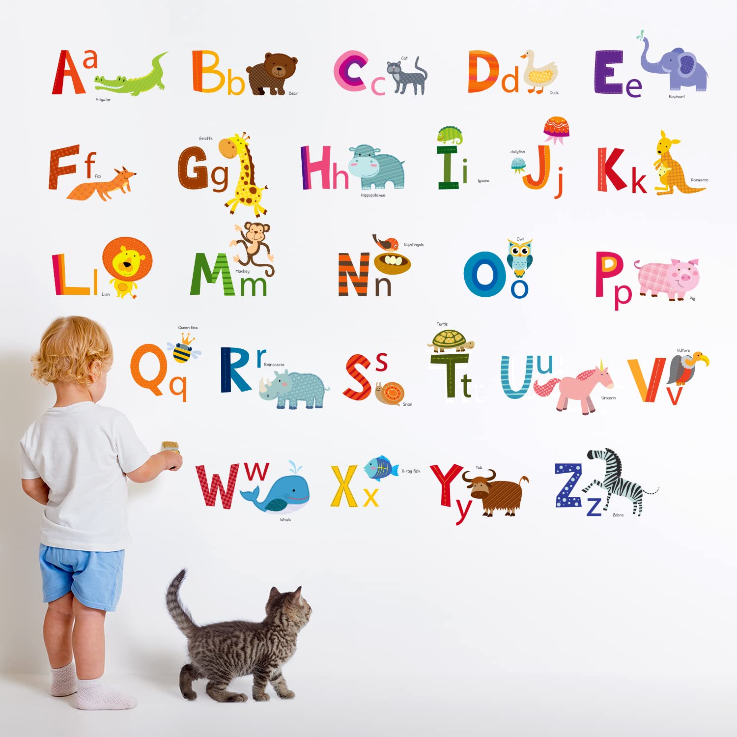 DECOWALL DA-1503A Animal Alphabet ABC Kids Wall Stickers Wall Decals Peel and Stick Removable Wall Stickers for Kids Nursery Bedroom Living Room d?cor