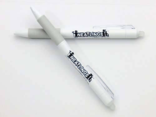 NEATLINGS Erasable Clicker Pen White Barrel, Grey Trim, Black Ink, Set of 2