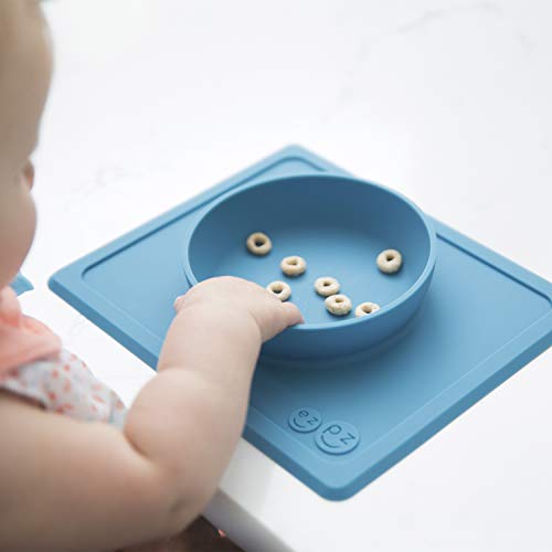 ezpz Mini Bowl - 100% Silicone Suction Bowl with Built-in Placemat for Infants + Toddlers - Comes with a Reusable Travel Bag (Gray)