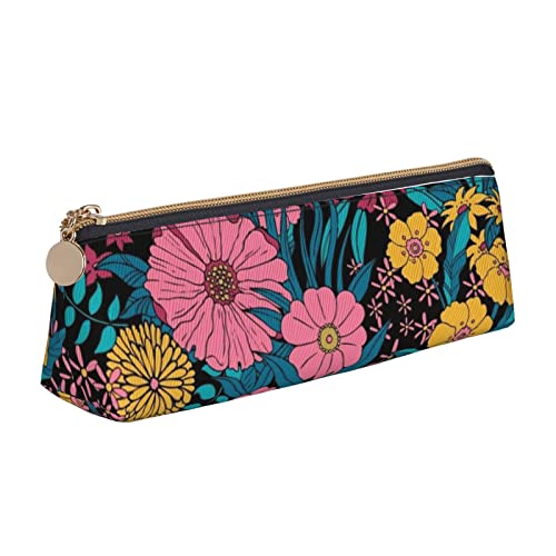 Flowers Pencil Case Pouch Pen Case Portable Leather Makeup Cosmetic Bag Durable Holder Bag Office Organizer For Adults
