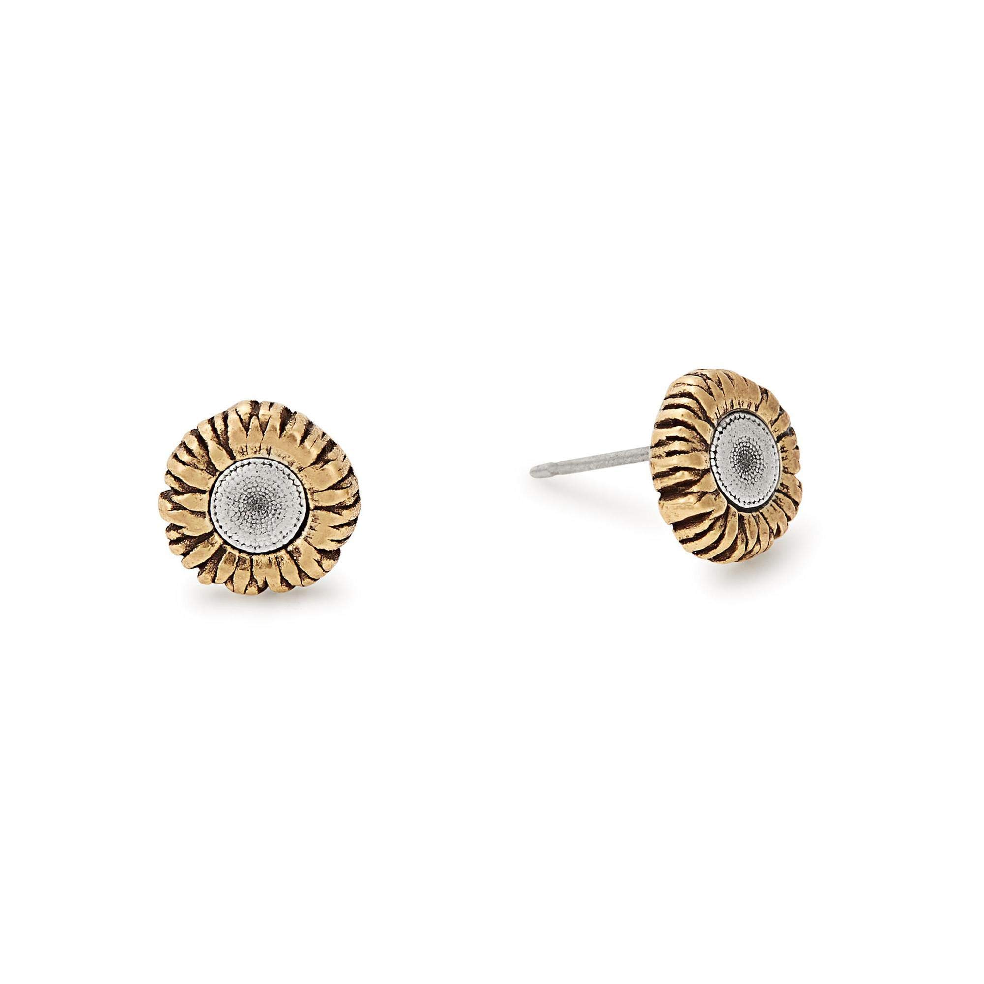 Alex and Ani Path of Symbols Stud Earrings for Women, Sunflower, Two-Tone Finish, Post Back, 0.35 in Width, Gold, One-Size (A19ESUNFTTRG)
