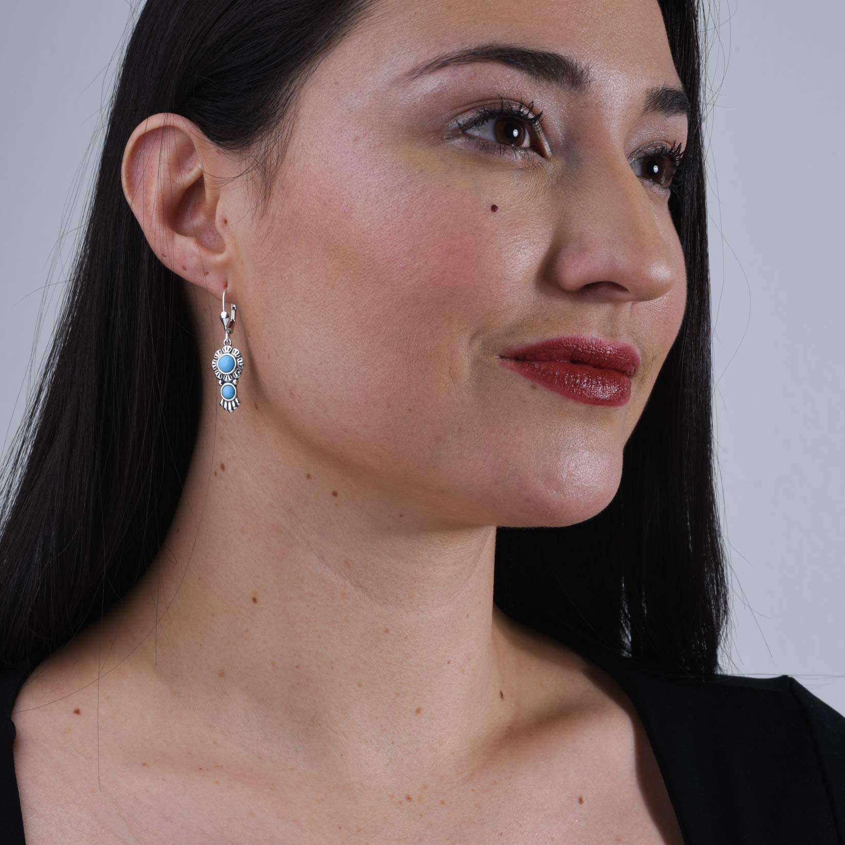 American West Sterling Silver Women's Drop & Dangle Earrings Sleeping Beauty Turquoise Gemstone Concha Flower Design