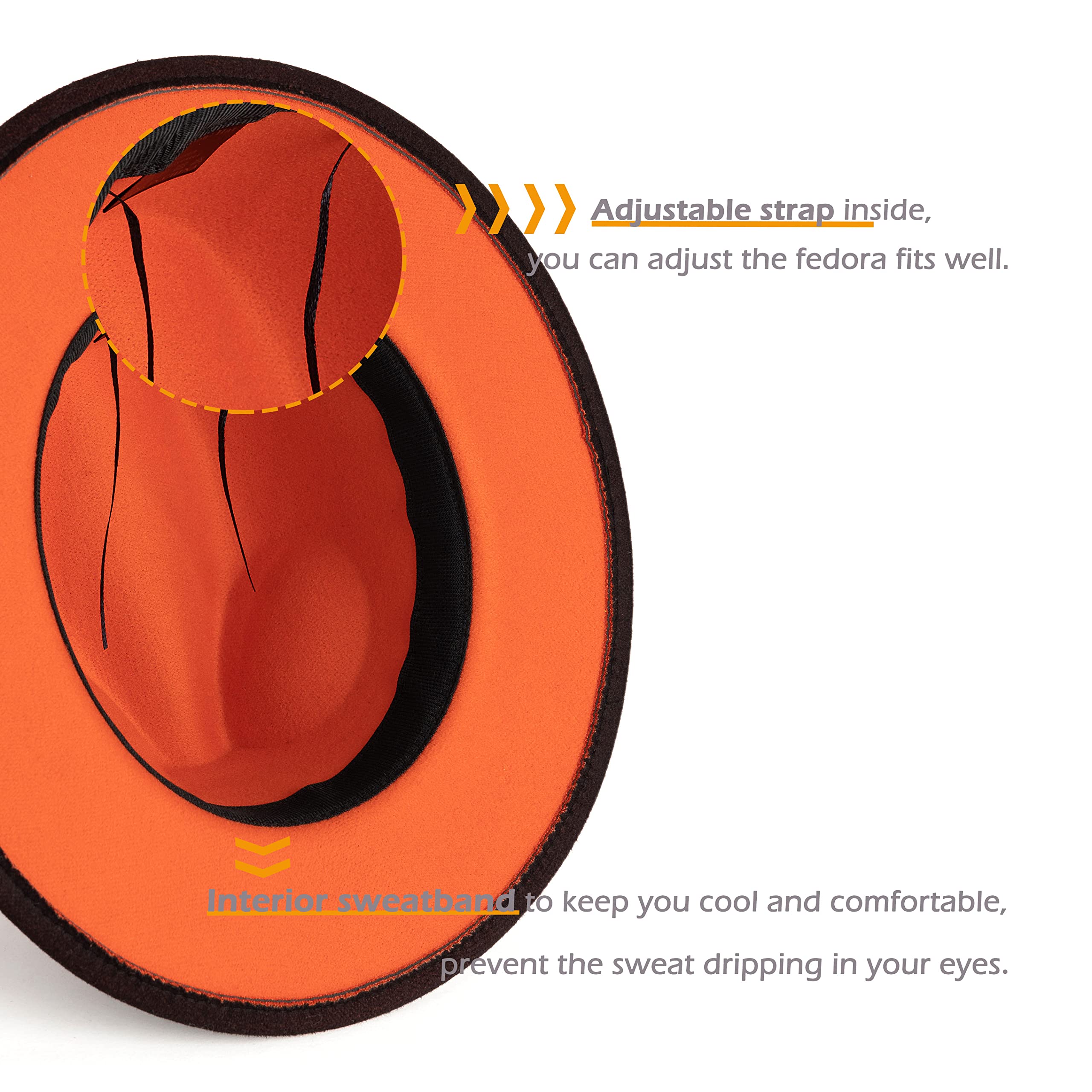 Gossifan Women Gradient Color Fedora Wide Brim Felt Panama Hat with Belt Buckle Orange/Black