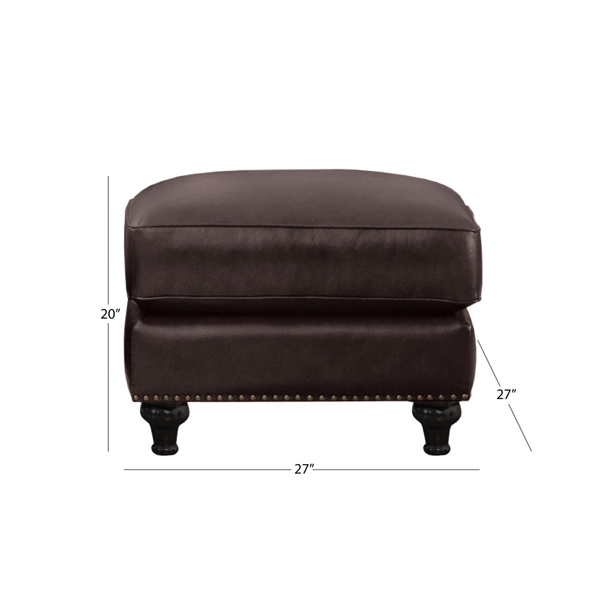Abbyson Living Mortara Leather Ottoman - Vintage Design, Nailhead Trim, Brown