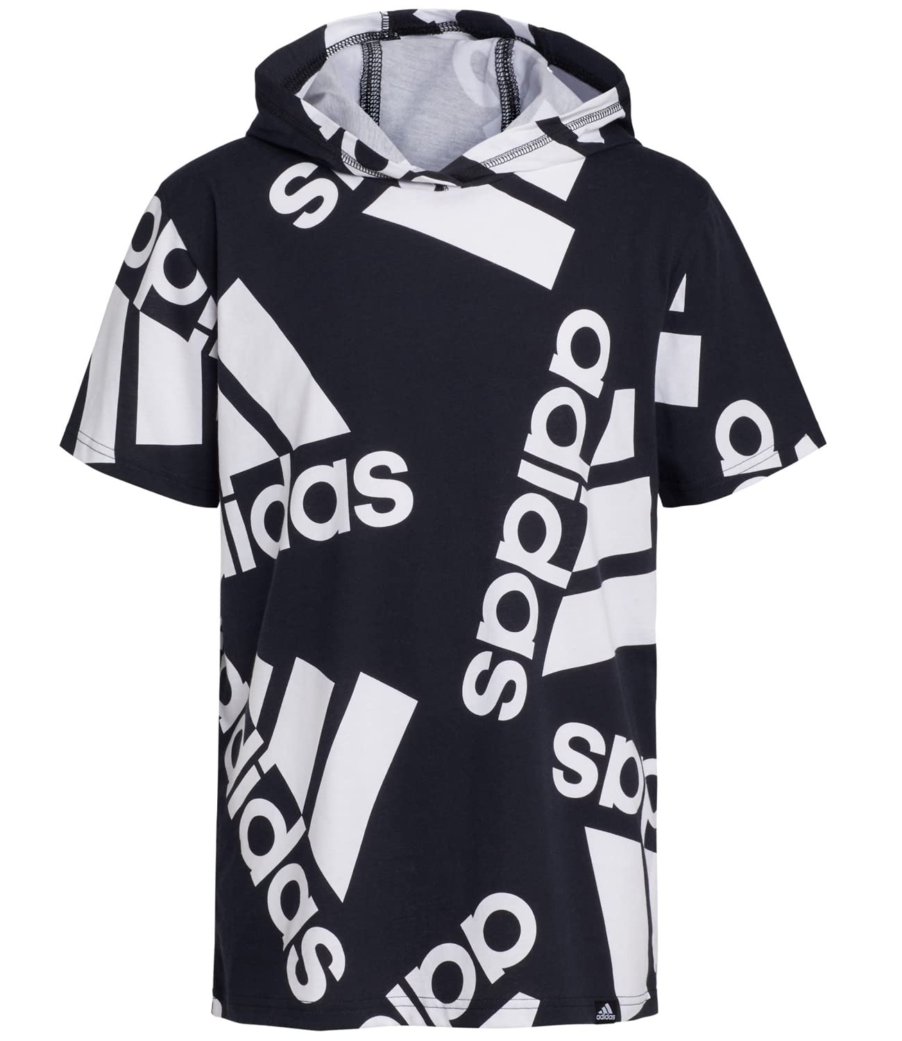 adidas Boys' Big Short Sleeve Hooded T-Shirt (Large, Brand Love Black)