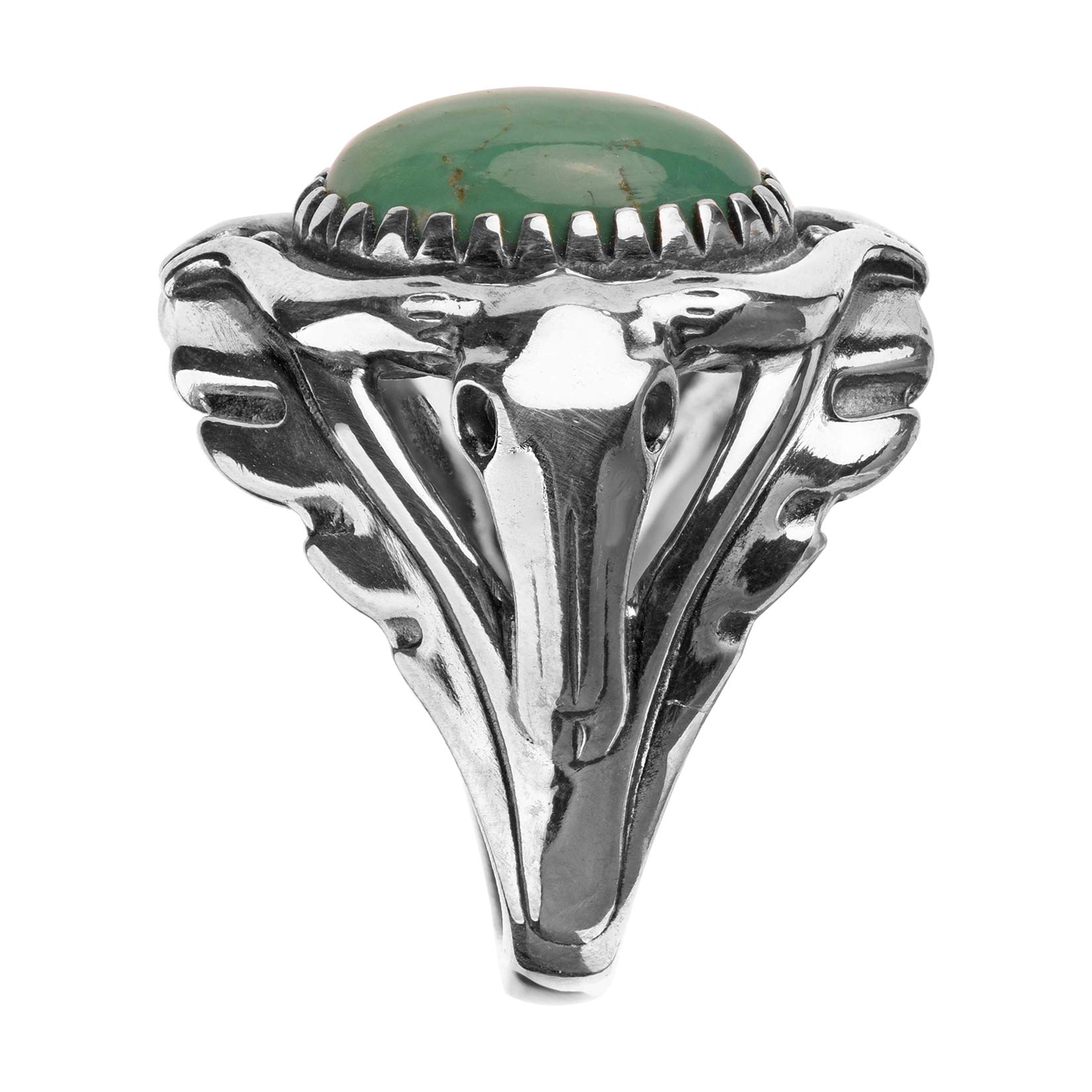 American West Sterling Silver Green Turquoise Gemstone Longhorn Ring Size 8
