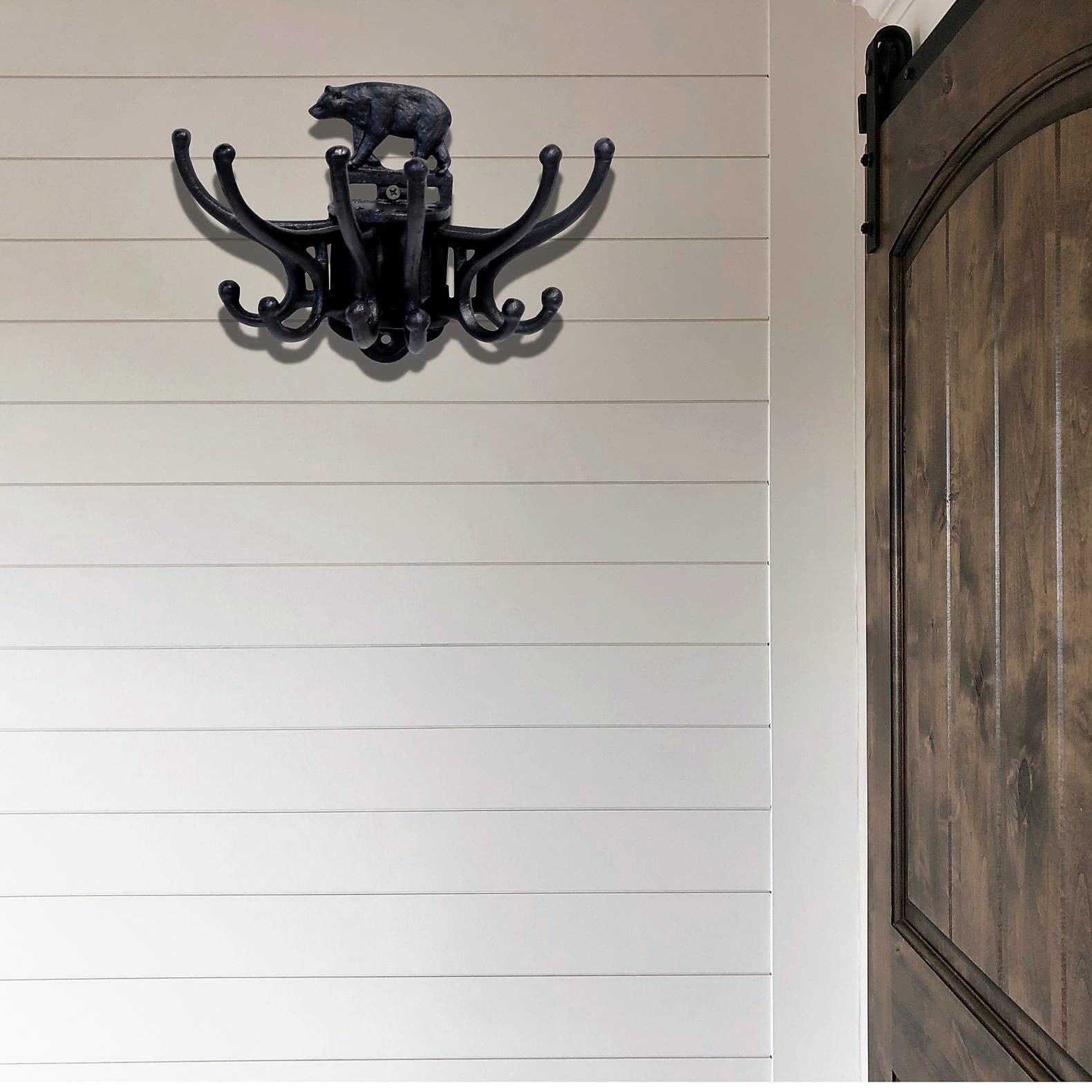 BestGiftEver Decorative Rustic Coat Hooks with Black Bear Accent - Free Spinning Movable Cast Iron Wall Hooks - Rustic Key Hook, Towel Holder, Bag and Coat Hanger for Wildlife and Woodland Theme.