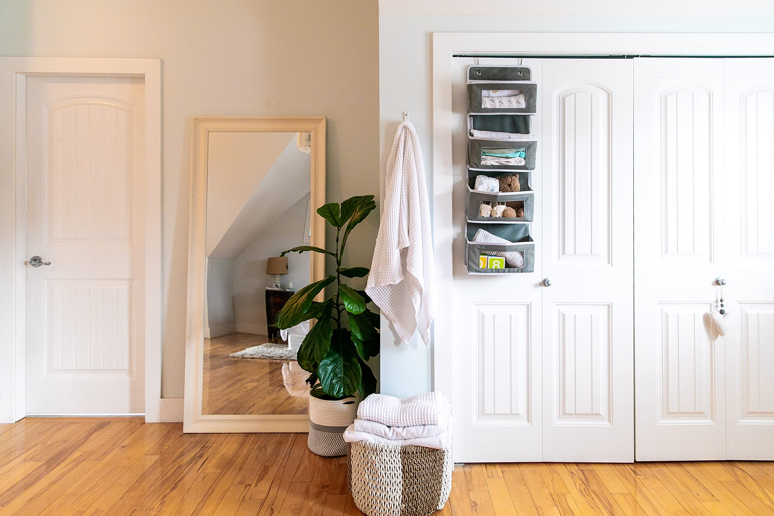 Cradle Essentials Over Door Hanging Organizer | Storage Caddy for Newborn and Baby Items, Stuffed Animals | Large Pockets with Clear Windows for Nursery, Mudroom, Bathroom, Laundry, Pantry, Closet