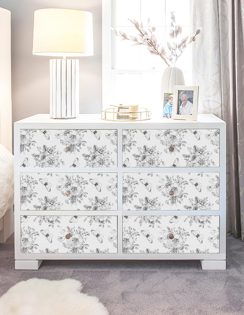 Micpolo Floral and Butterfly Self Adhesive Shelf Liner for Kitchen Bedroom Cabinets Waterproof Drawer Liner Dresser Vinyl Rolls 17.7In X 78.7In