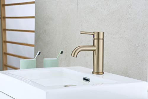 Derengge Single Lever Bathroom Faucet,Single Hole Bathroom Sink Faucet,Brushed Gold Lavatory Faucet,F-509-CS