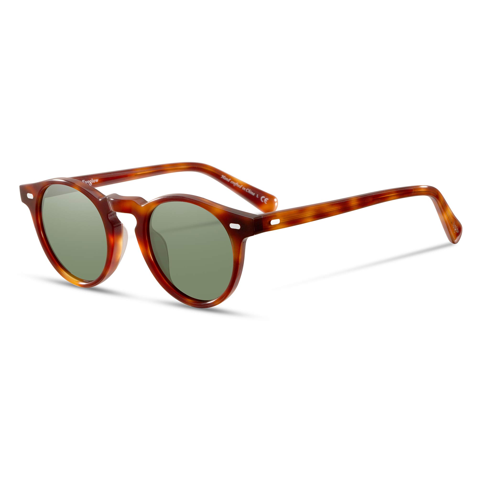 EyeGlow Retro Sunglasses Women Round Small Sunglasses Men Sunglasses for Women Polarized Lens Acetate Material Tortoise Color Green Lens